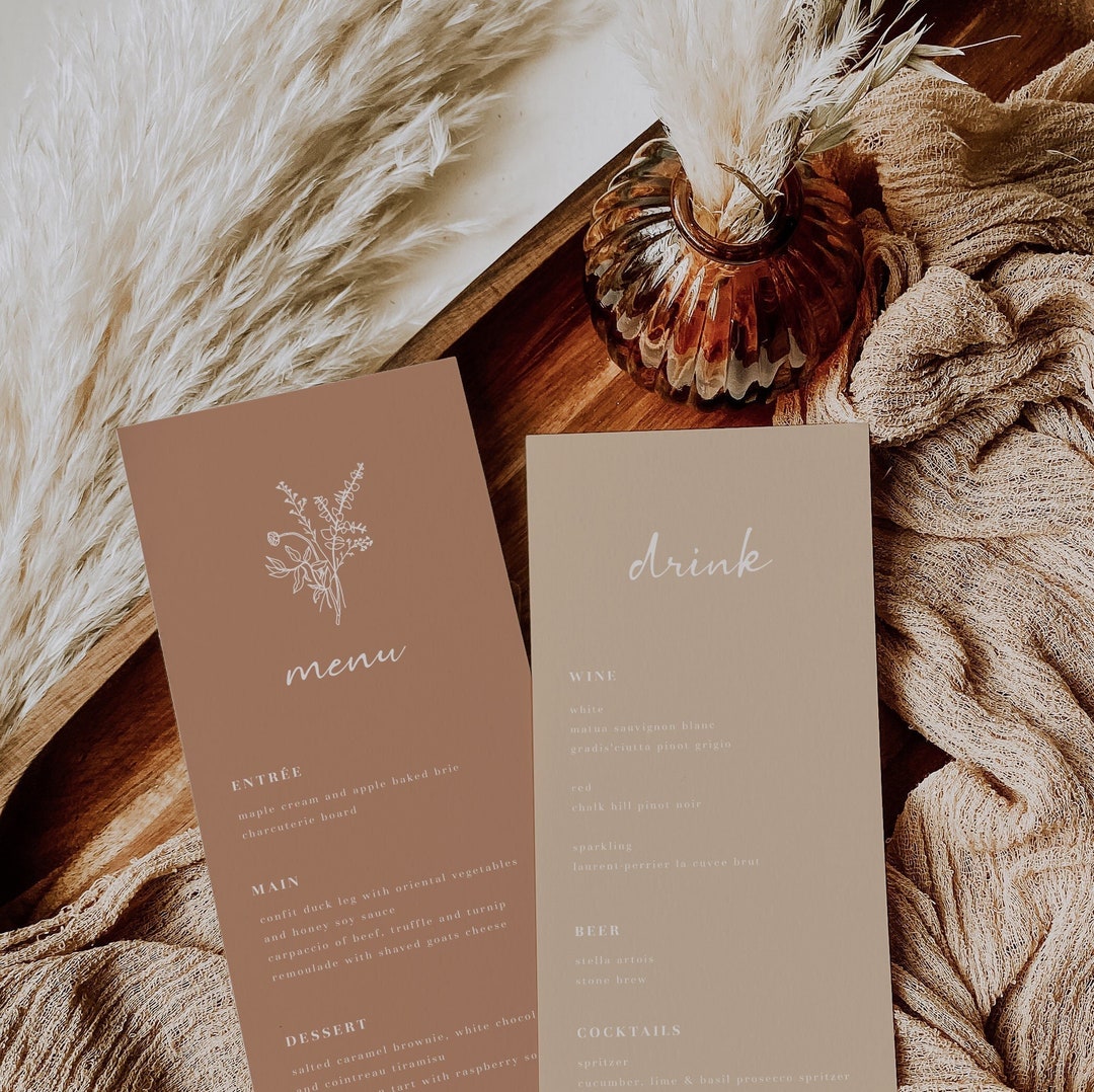 Beige Wedding Menu Template Boho Wedding Menu Beige Menu Template ...