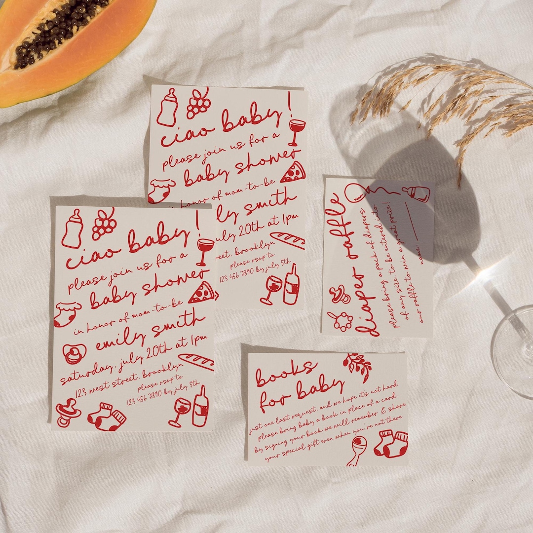 Italian Baby Shower Invitation, Whimsical Hand Drawn Lunch Dinner Party ...