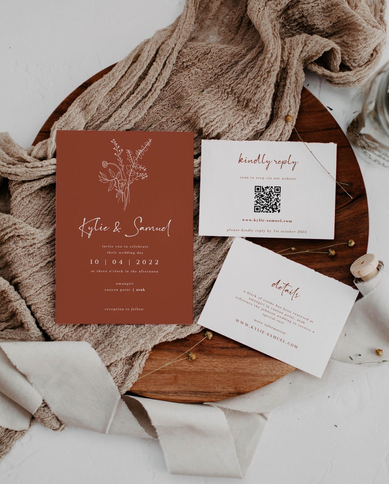 Terracotta Boho Wedding Invitation Set Template Rust - Etsy