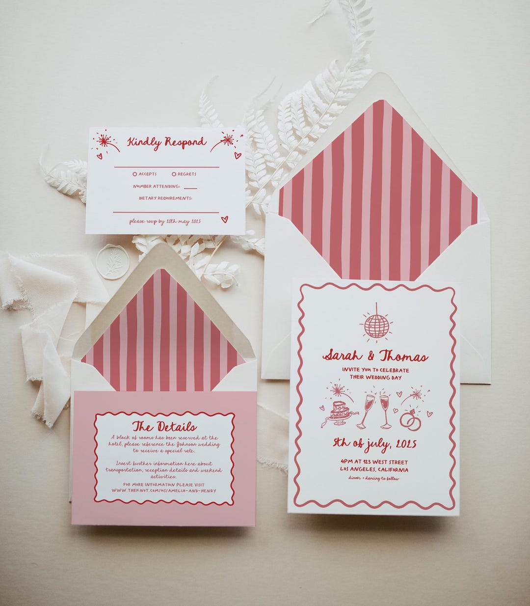 Hand Drawn Wedding Invitation Suite, Squiggle Illustrated Wedding ...