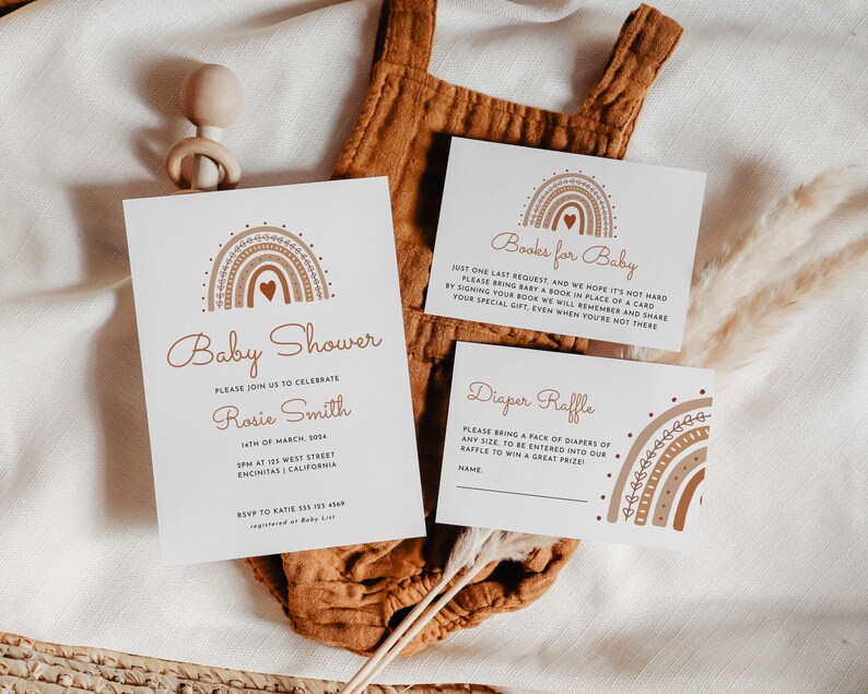Boho Rainbow Baby Shower Invitation Suite Gender Nuetral - Etsy