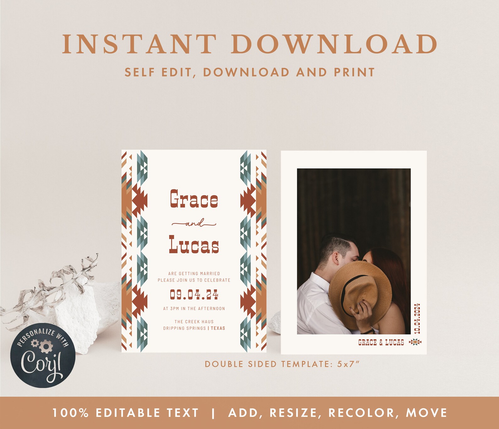 Aztec Wedding Invitation Template Southwestern Wedding - Etsy