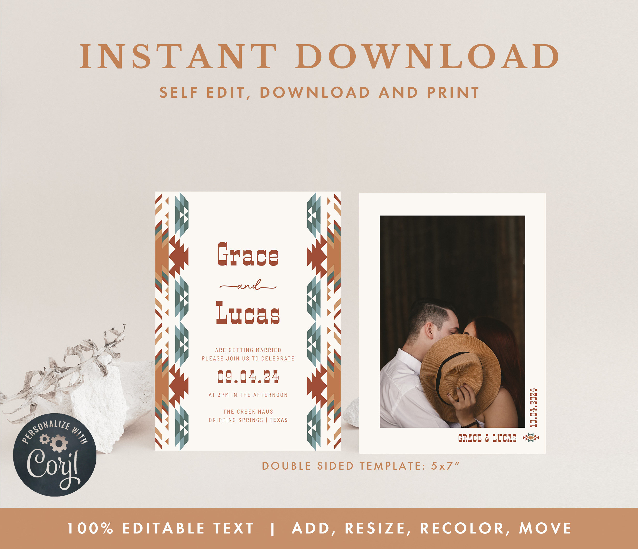 Aztec Wedding Invitation Template Southwestern Wedding - Etsy