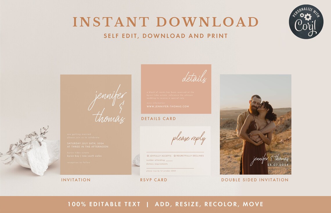 Modern Beige Wedding Invitation Suite Modern Wedding - Etsy