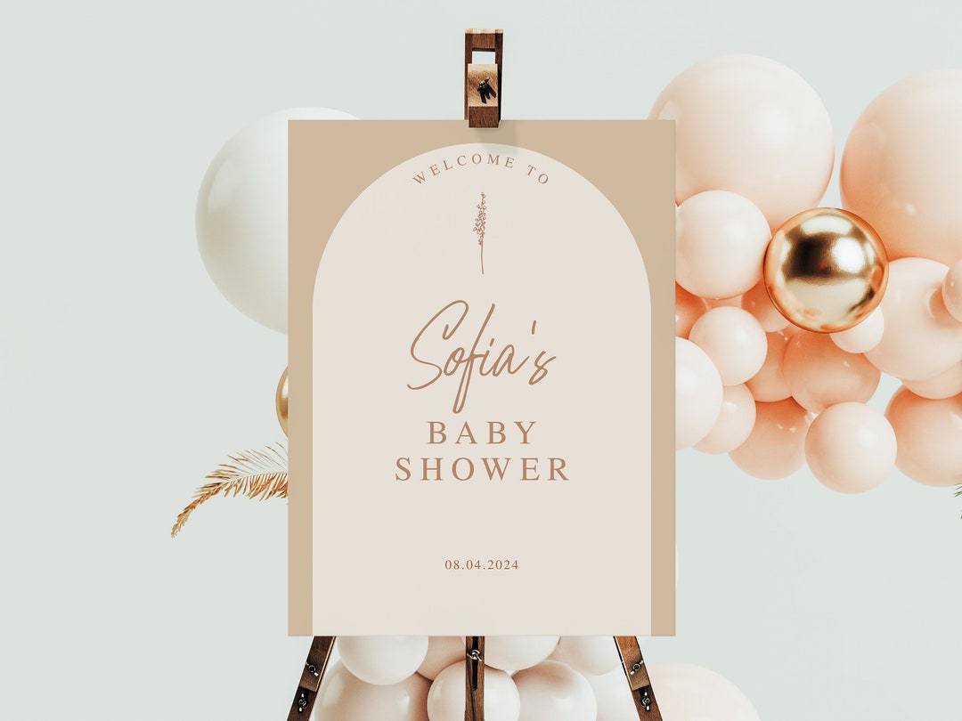 Arch Boho Baby Shower Welcome Sign Beige Arch Gender Neutral Baby ...