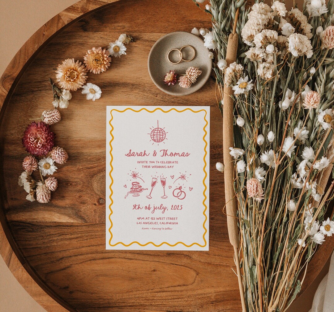 Hand Drawn Wedding Invitation Illustrated Squiggle Wedding Invite Hand ...