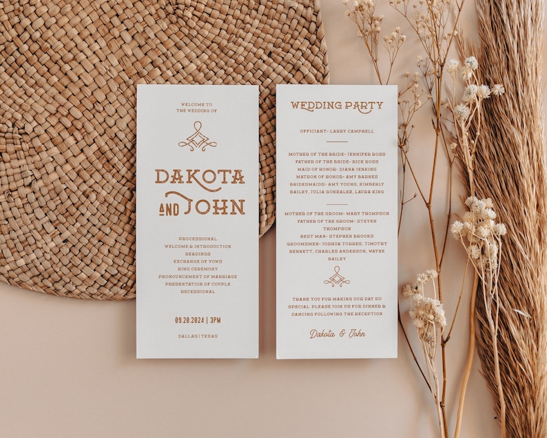 Modern Western Wedding Program Template Boho Southwestern - Etsy