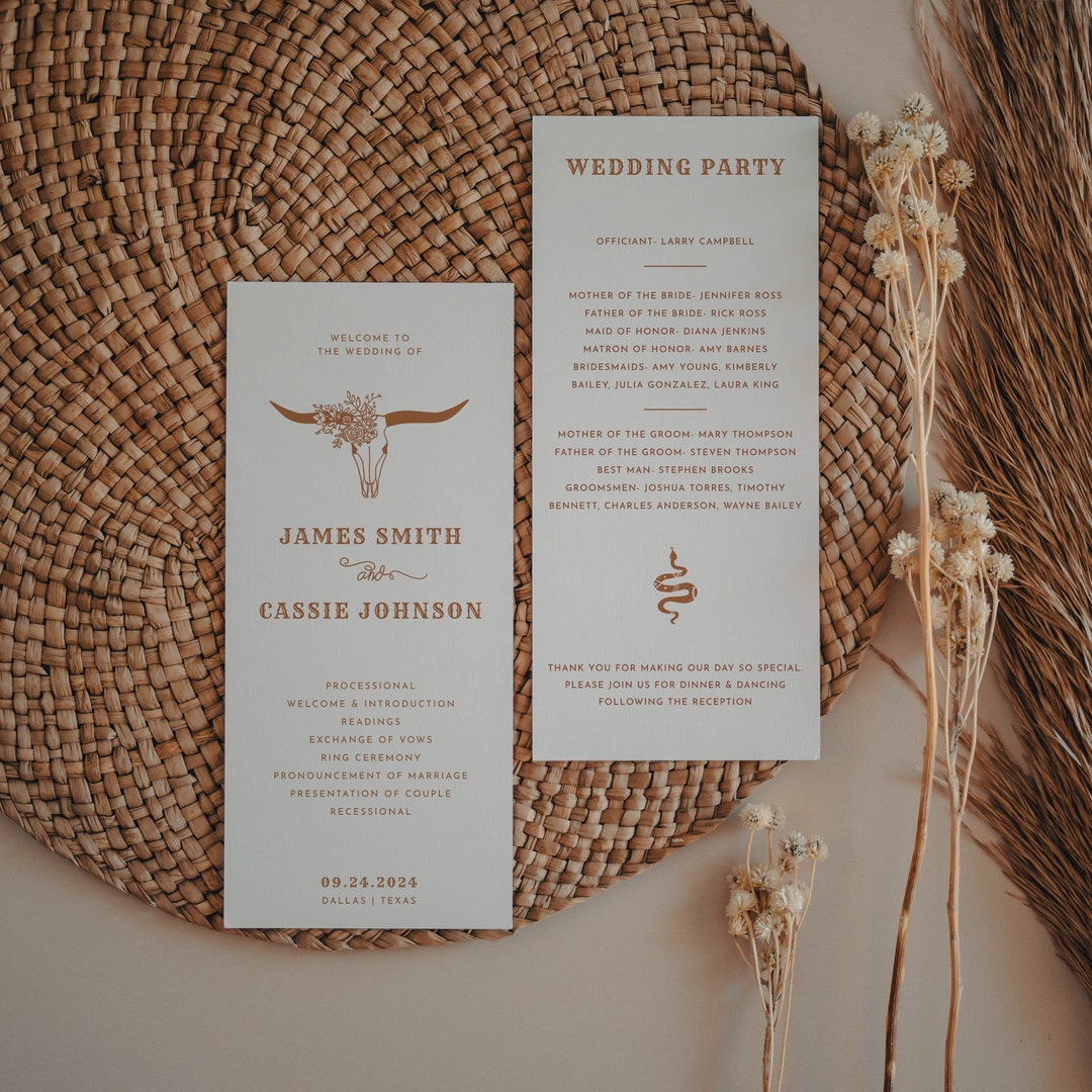Modern Western Wedding Program Template Boho Southwestern Desert ...