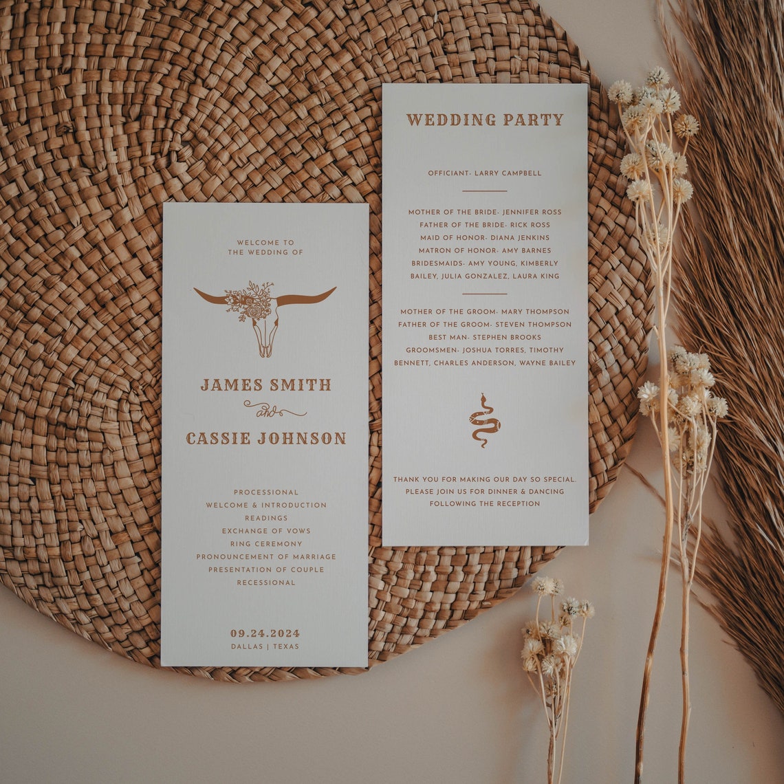 Modern Western Wedding Program Template Boho Southwestern - Etsy