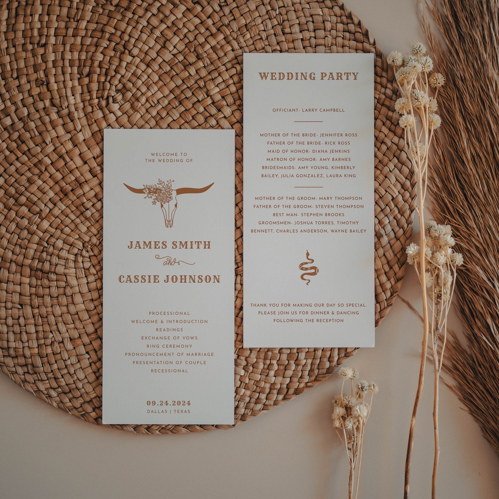 Modern Western Wedding Program Template Boho Southwestern - Etsy