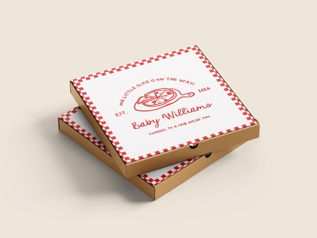 Slice Slice Baby Shower Pizza Box Template, Red Italian Theme Pizza Box ...