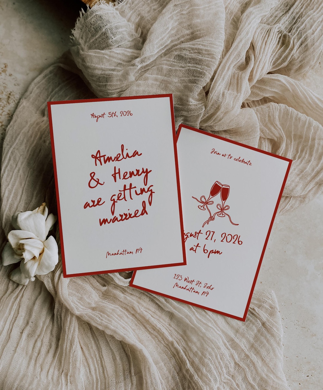 Red Old Money Invitation Template, Whimsical Wedding Invitation ...