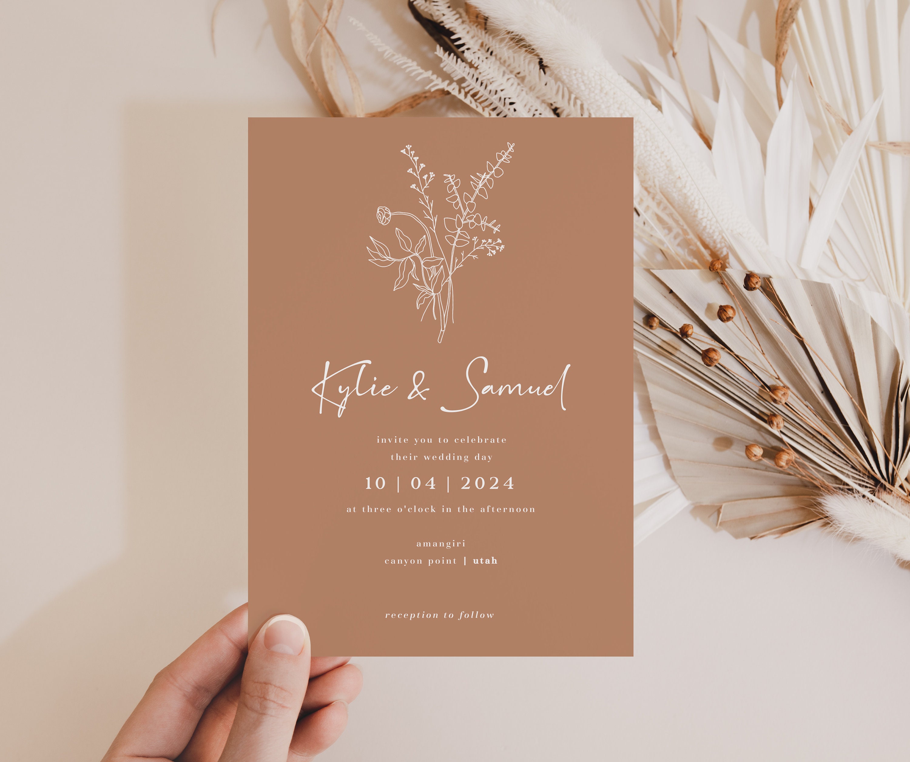 Beige Wedding Invitation Suite Template Floral Minimalist - Etsy