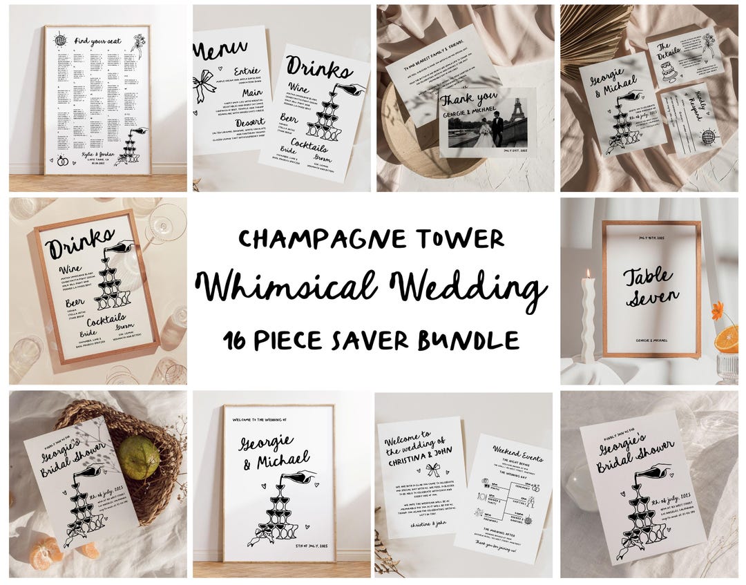 Whimsical Wedding Suite Template Bundle, Hand Drawn Wedding Sign ...