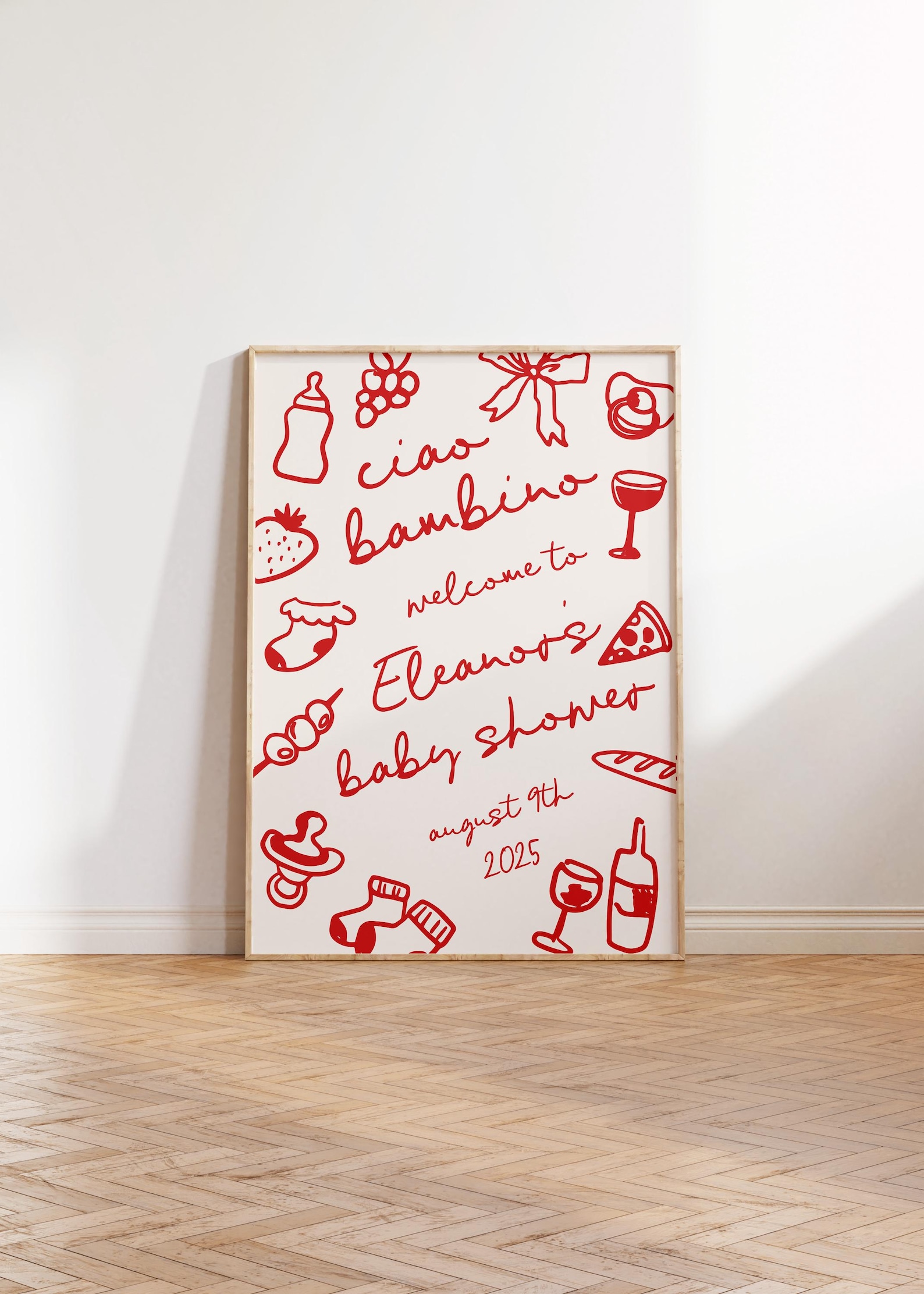 Italian Baby Shower Sign Template, Red Ciao Bambino Baby Shower Welcome ...
