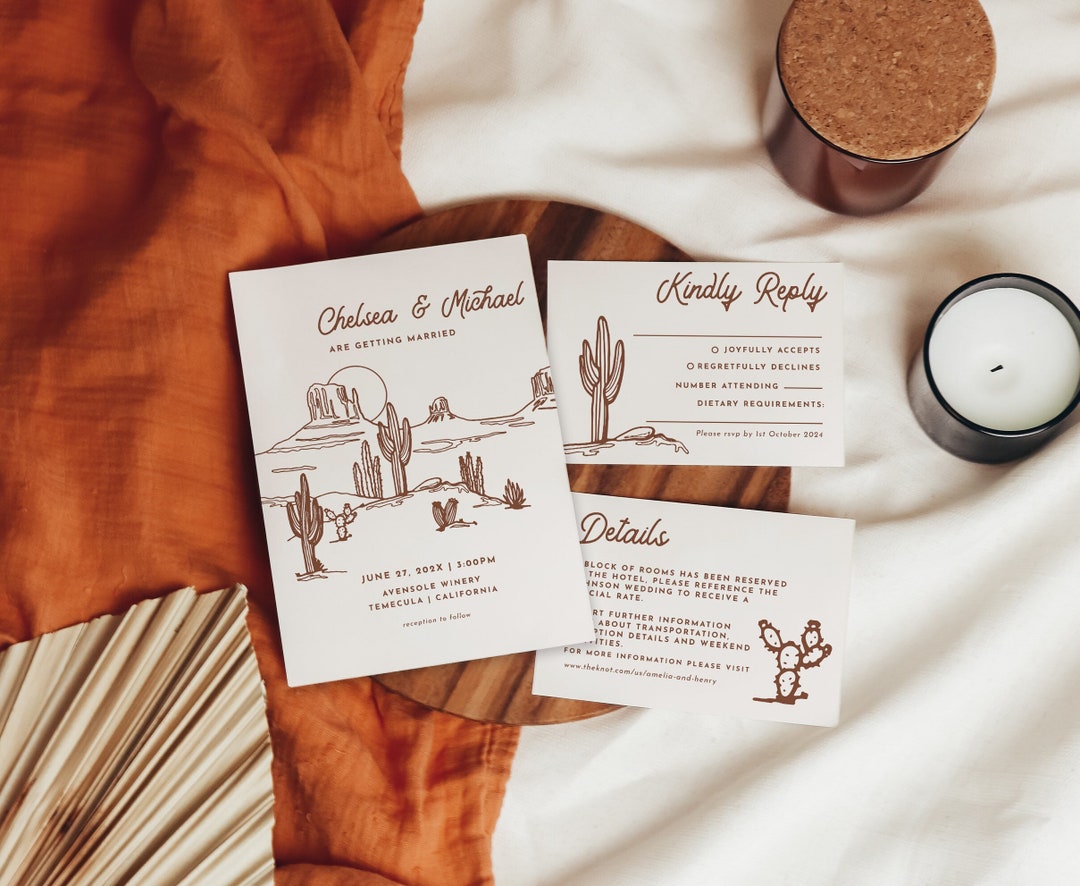 Modern Desert Wedding Invitation Suite Cactus Invitation Western Wedding Invitation Arizona ...