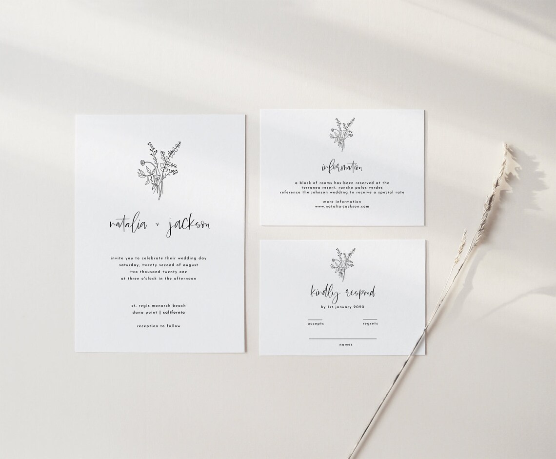 Botanical Wedding Invitation Template Download Floral Wedding - Etsy