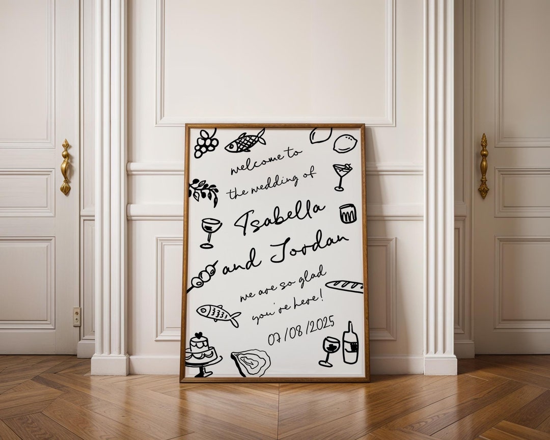 Illustrated Hand Drawn Welcome Sign, Whimsical Italy Mediterranean ...