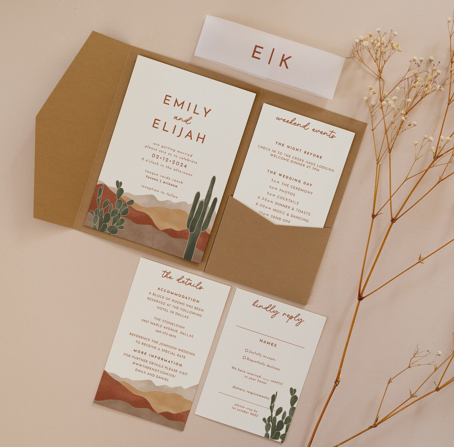 Desert Wedding Invitation Suite Pocket Boho Cactus Wedding - Etsy
