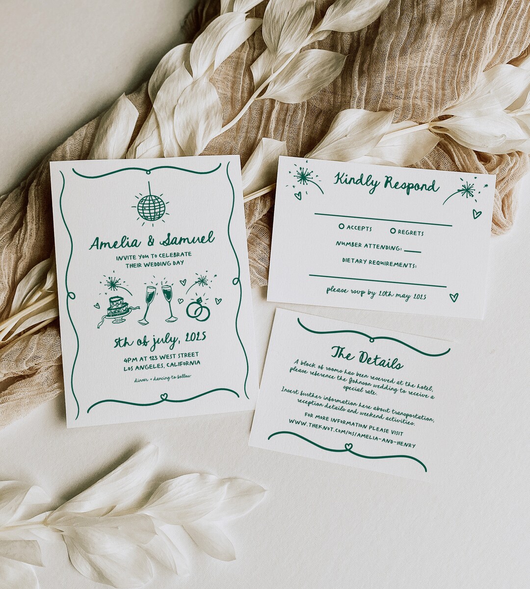 Hand Drawn Wedding Invitation Suite Squiggle Illustrated Wedding Invite ...