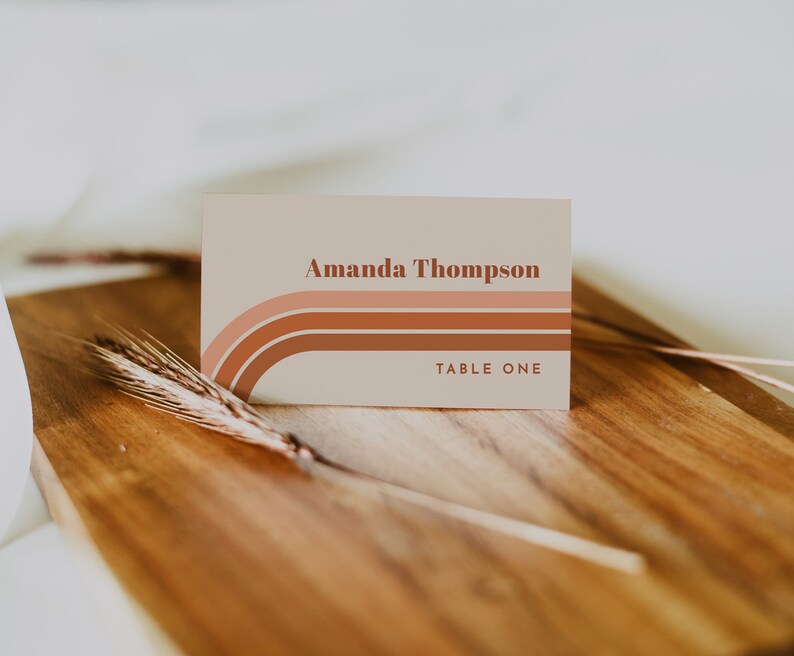 Retro Place Cards Boho Place Cards DIY Editable 70s 60s Wedding Cards ...