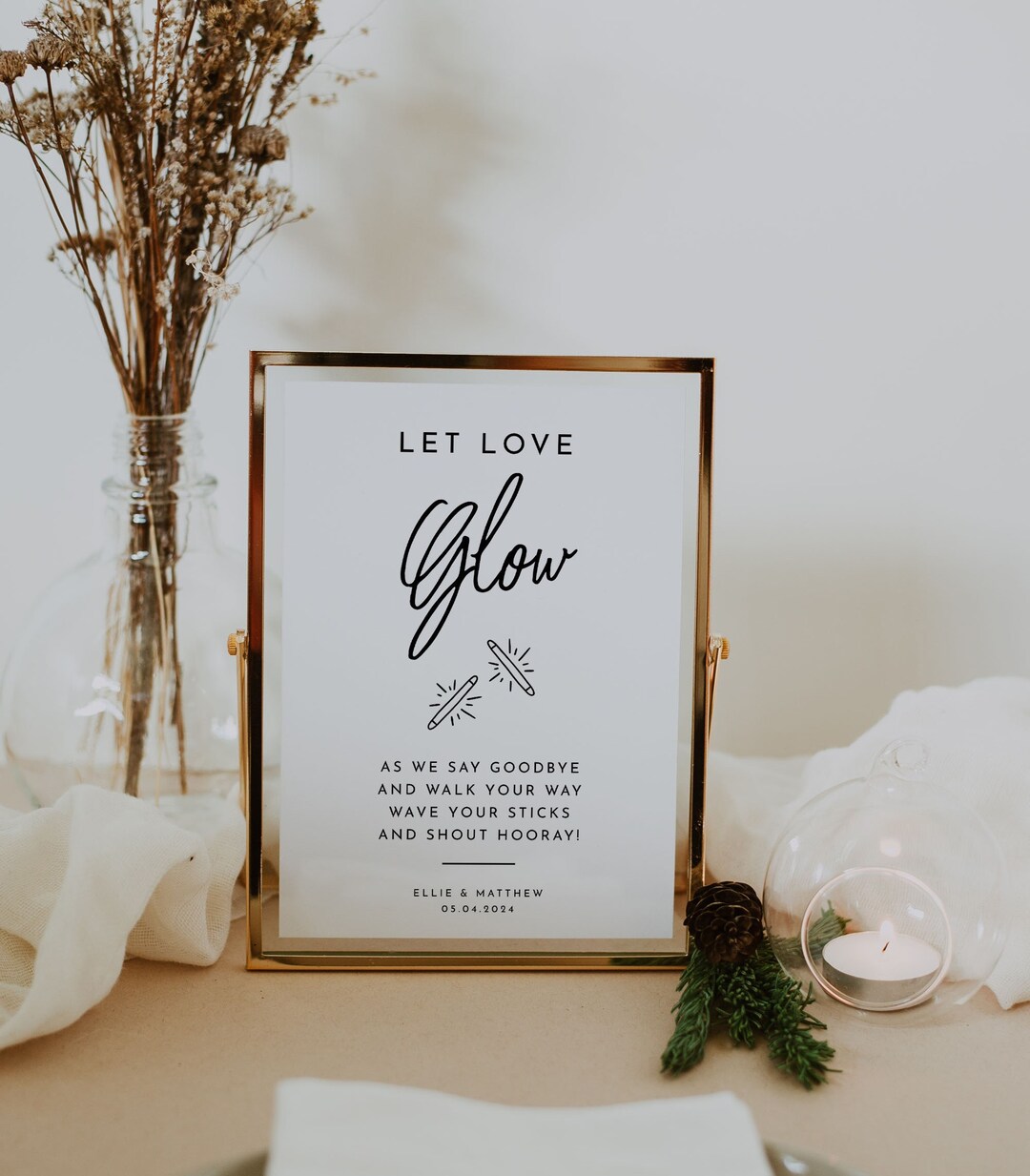 Let Love Glow Sign Template Wedding Send off Sign Printable Modern ...