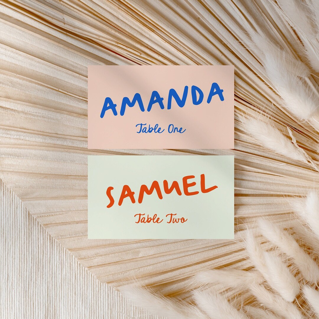 Hand Written Place Cards Hand Drawn Name Cards Colorful Name Cards ...