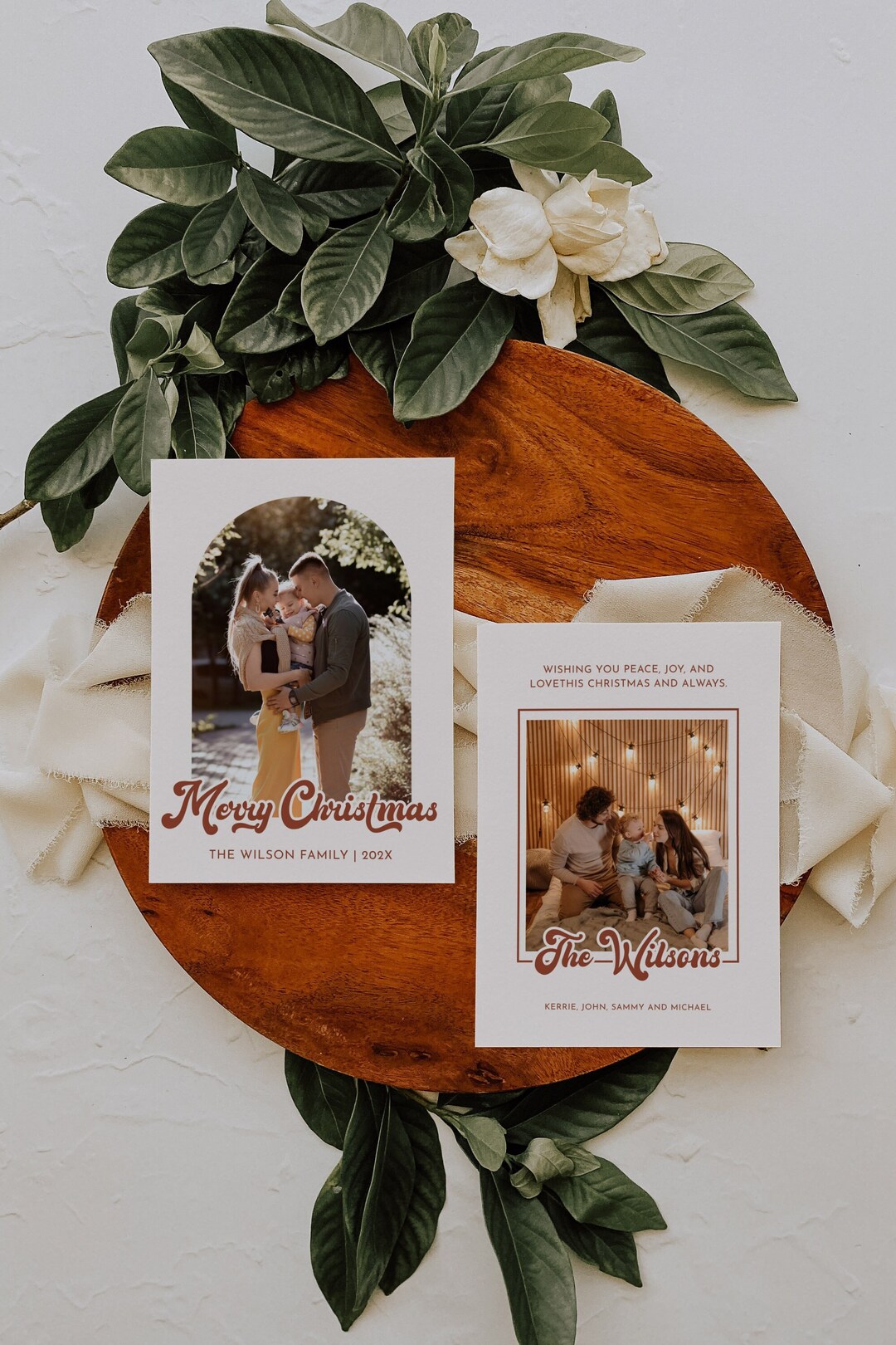 Boho Christmas Card Photo Template Arch Christmas Card Retro Christmas ...