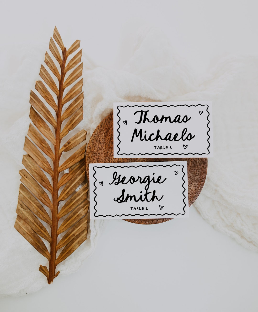 Curvy Place Cards Hand Written Name Cards Wavy Edge Scribble Name Cards ...