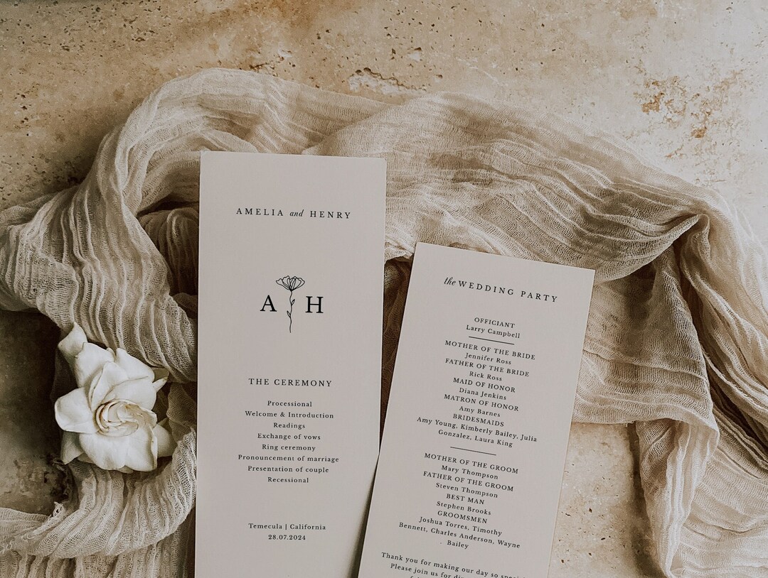 Elegant Wedding Program Template Minimalist Modern Wedding Program ...