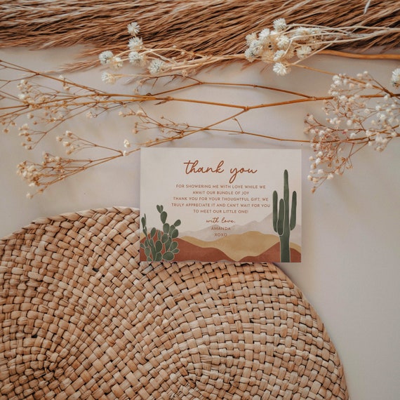 Desert Thank You Card Template Cactus Baby Shower Thankyou - Etsy