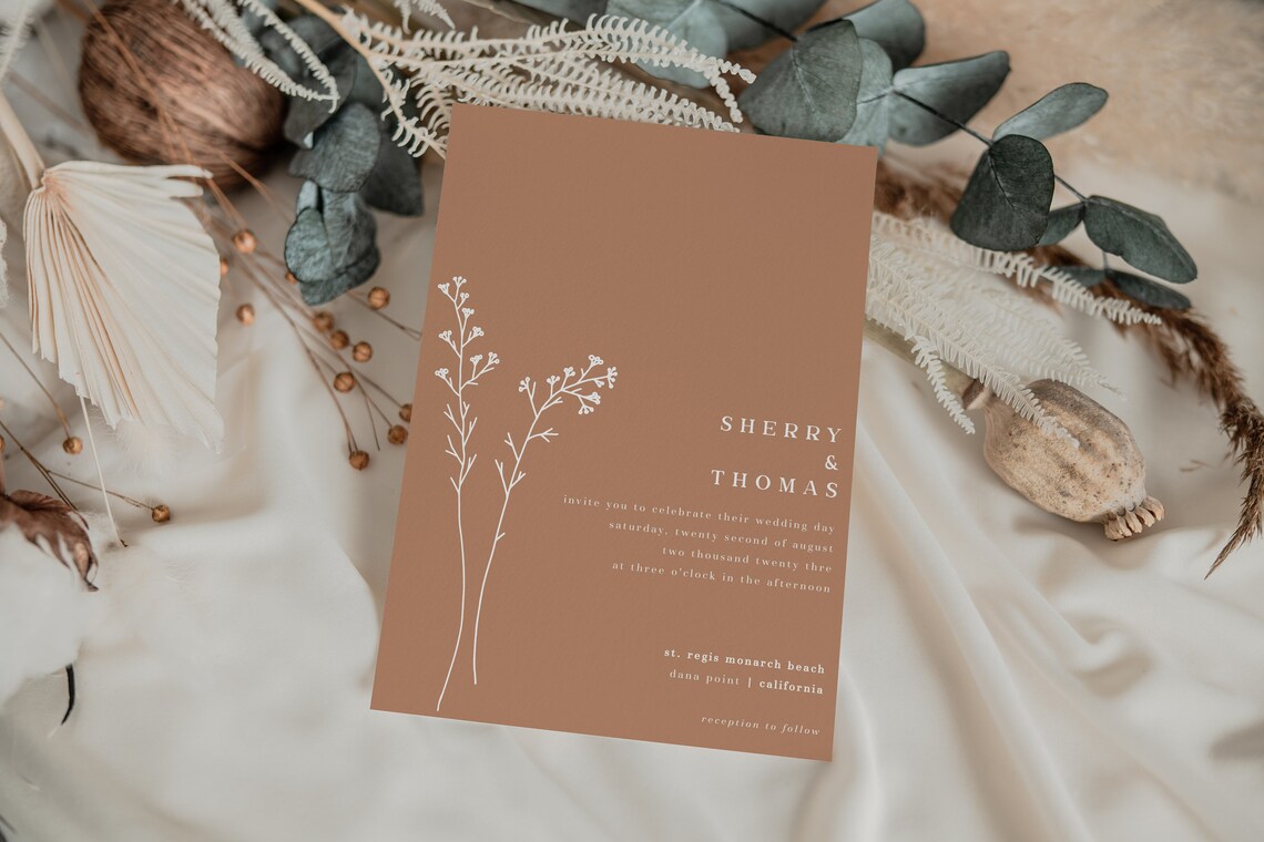 Beige Wedding Invitation Suite Template Floral Minimalist - Etsy