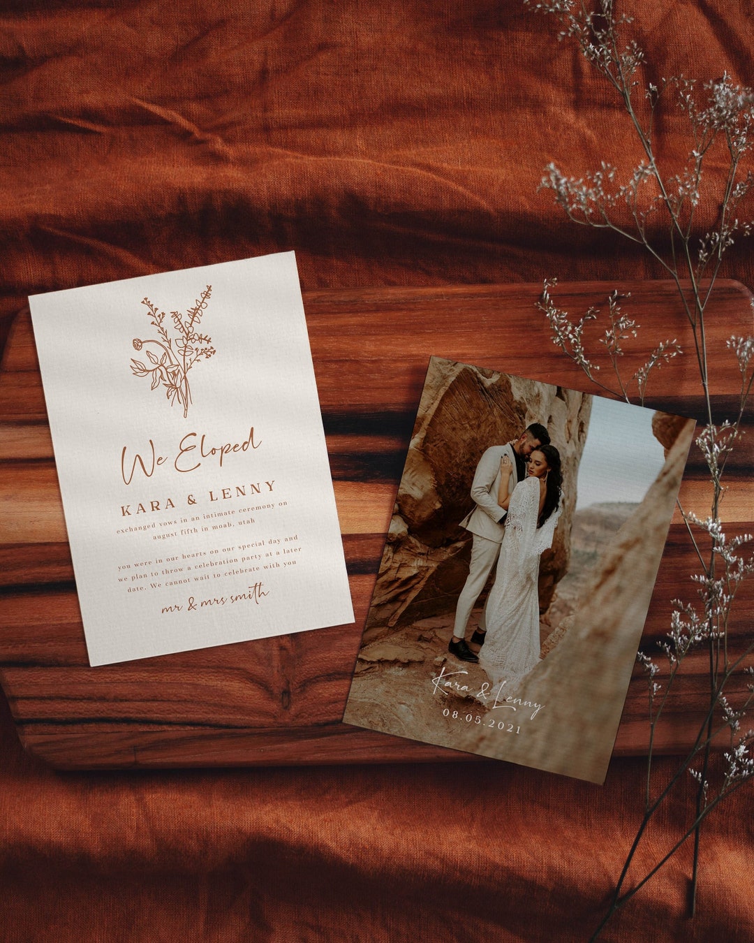 Elopement Announcement Card Boho We Eloped Card Desert Elopement We Got ...