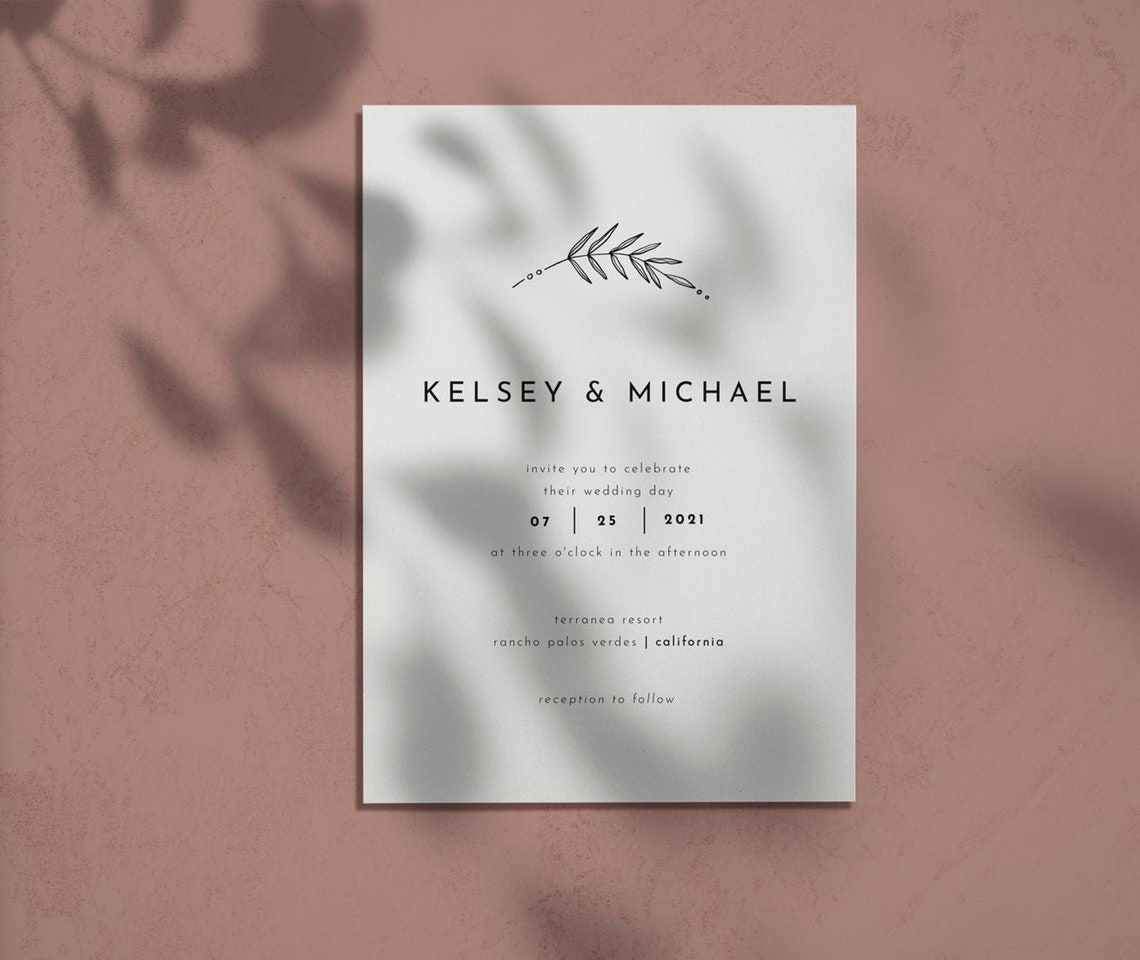 Botanical Wedding Invitation Template Download Simple Wedding - Etsy