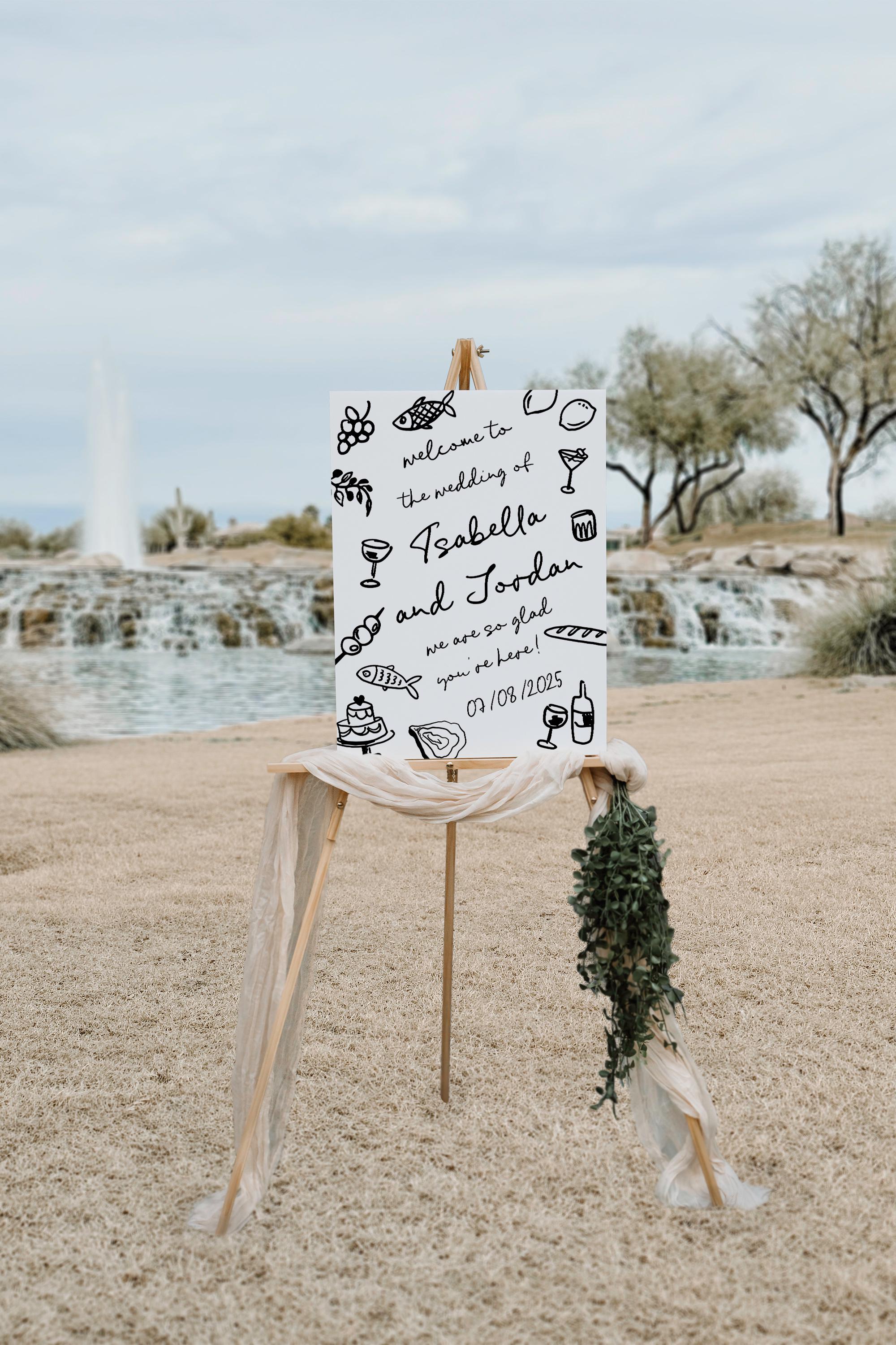 Illustrated Hand Drawn Welcome Sign, Whimsical Italy Mediterranean ...