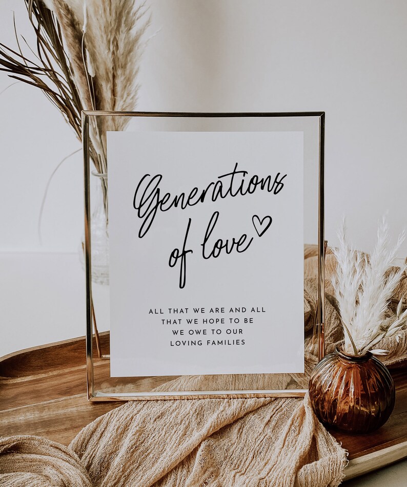 Generations of Love Sign Printable Modern Minimalist Wedding - Etsy