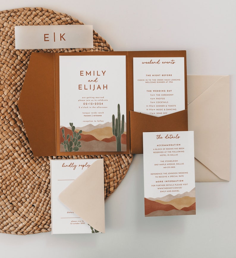 Desert Wedding Invitation Suite Pocket Boho Cactus Wedding Invite ...