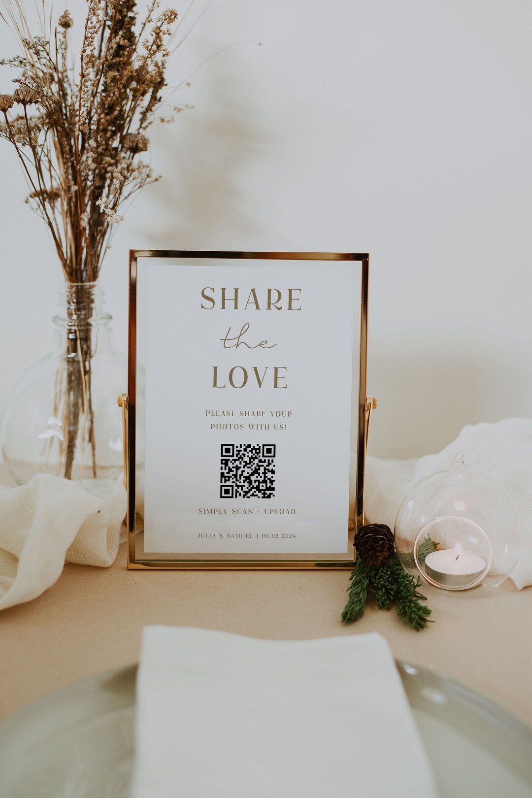 Wedding QR Code Sign Template Share the Love QR Code Wedding Sign Gold ...
