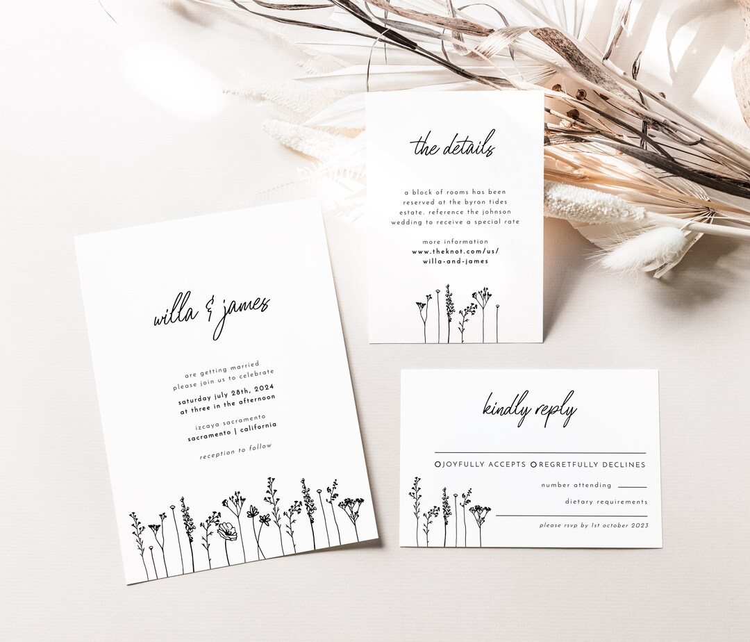 Wildflower Invitation Template Wild Flower Invitation Suite Minimalist ...