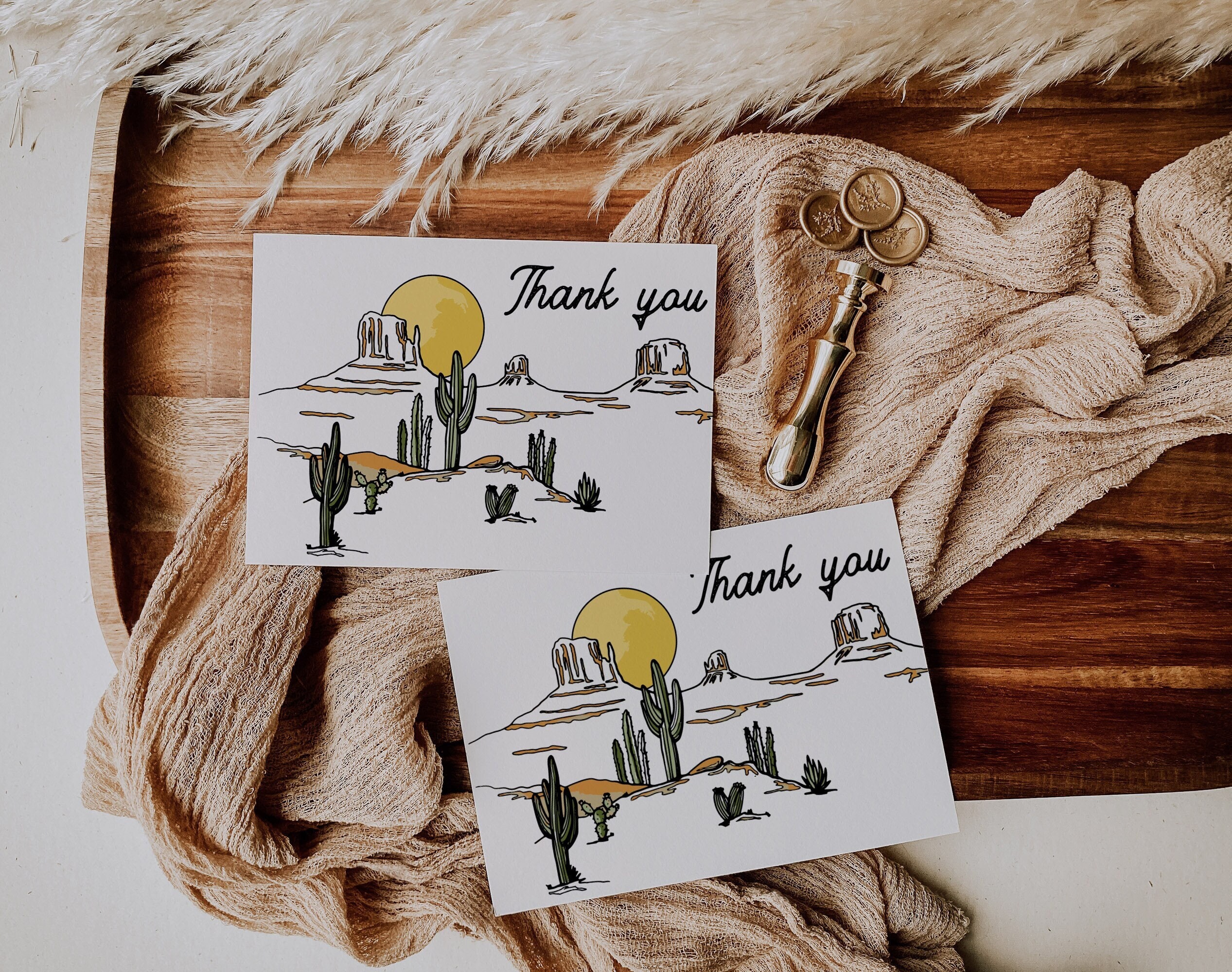 Desert Thank You Card Template Cactus Baby Shower Thankyou Card Desert ...