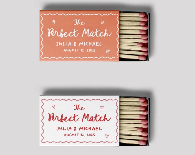 Squiggle Matchbox Label the Perfect Match Hand Drawn Wedding Favor ...