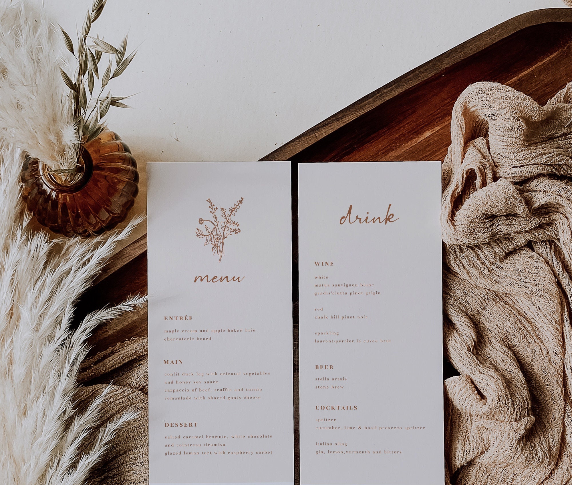 Beige Wedding Menu Template Boho Wedding Menu Beige Menu - Etsy