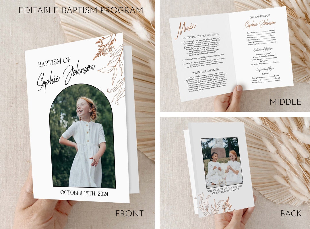 LDS Baptism Program Printable Neutral Baptism Program Editable LDS Baptism Program Template ...