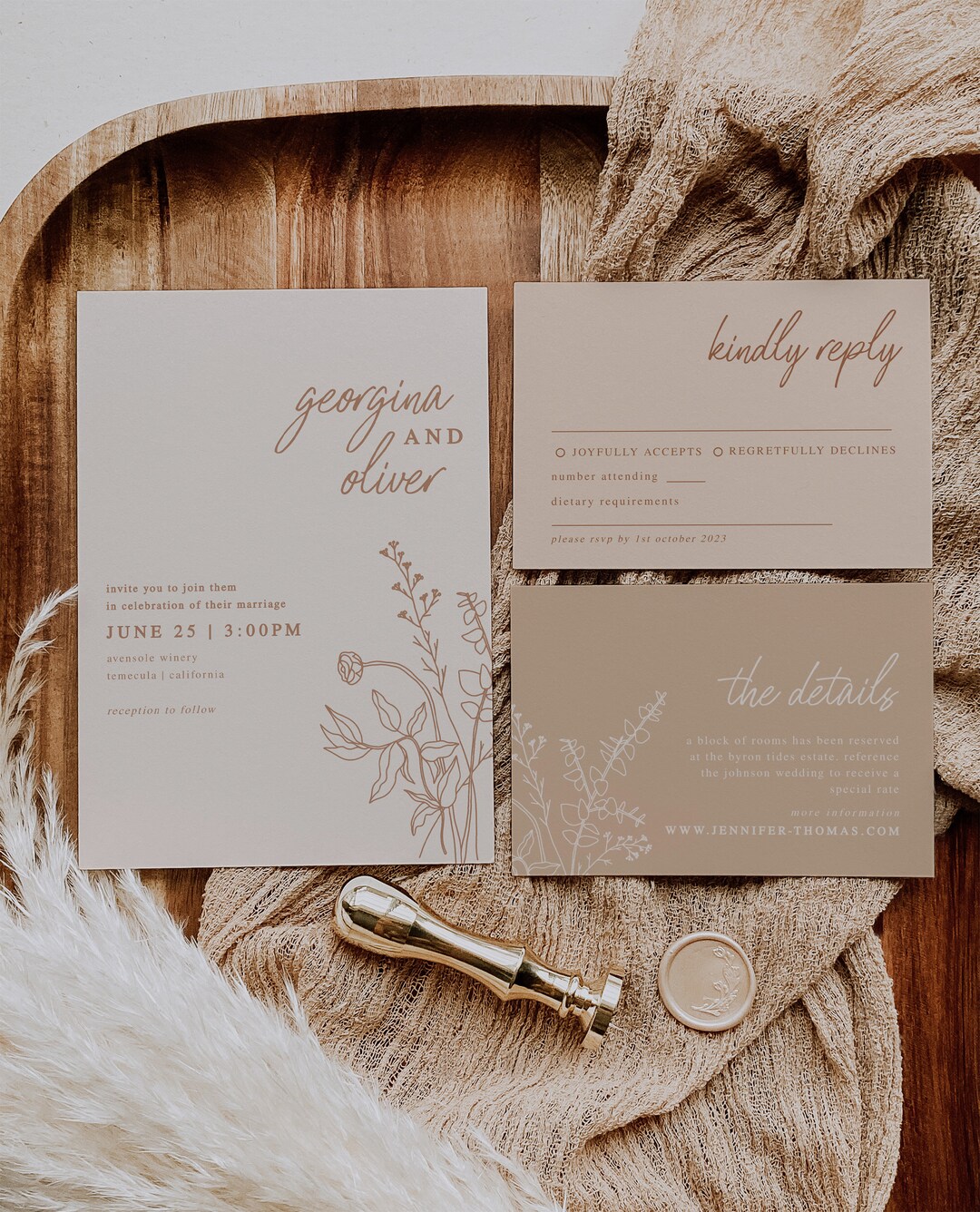 Beige Wedding Invitation Suite Template Floral Minimalist Wedding ...