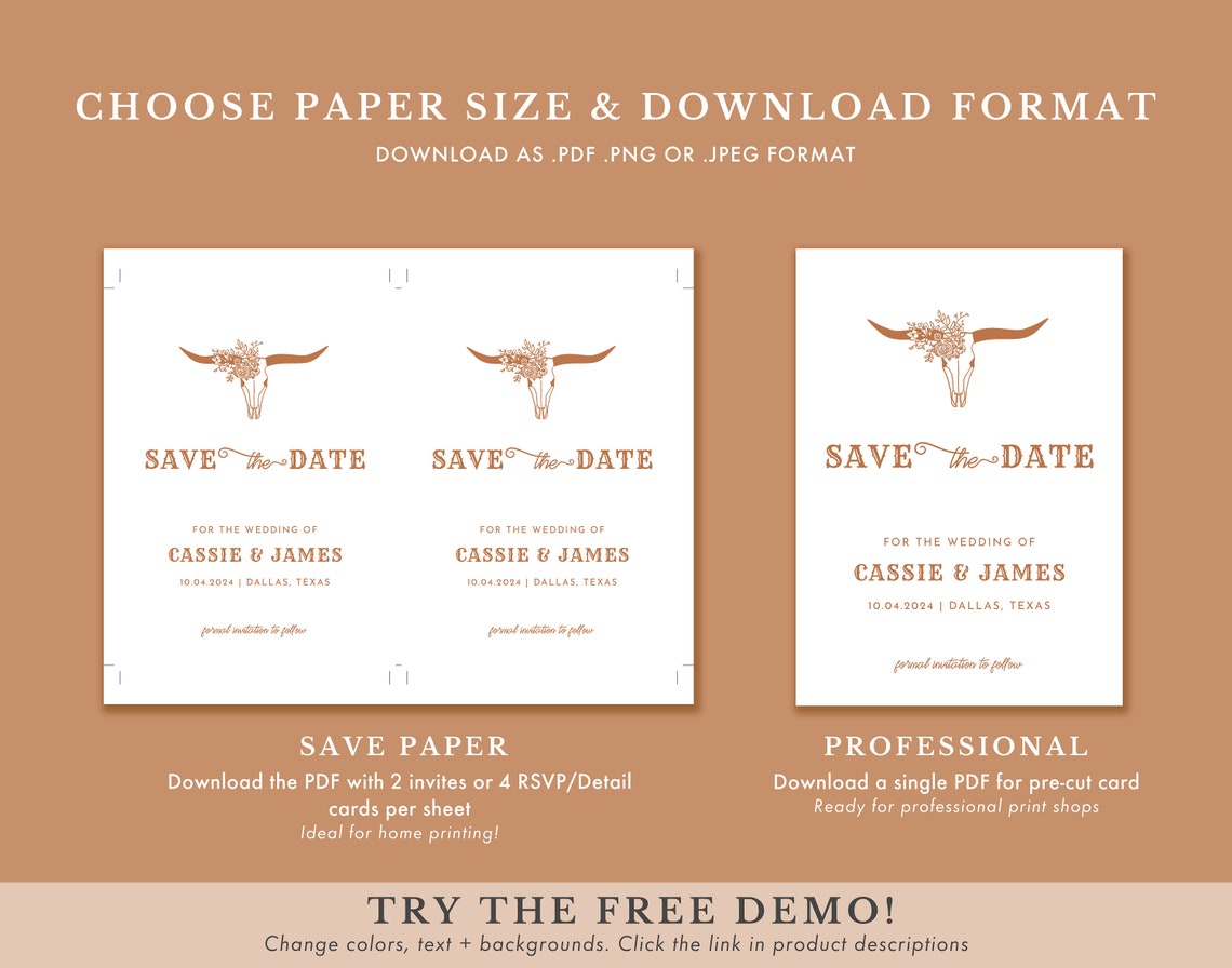 Modern Western Save the Date Template Boho Southwestern - Etsy