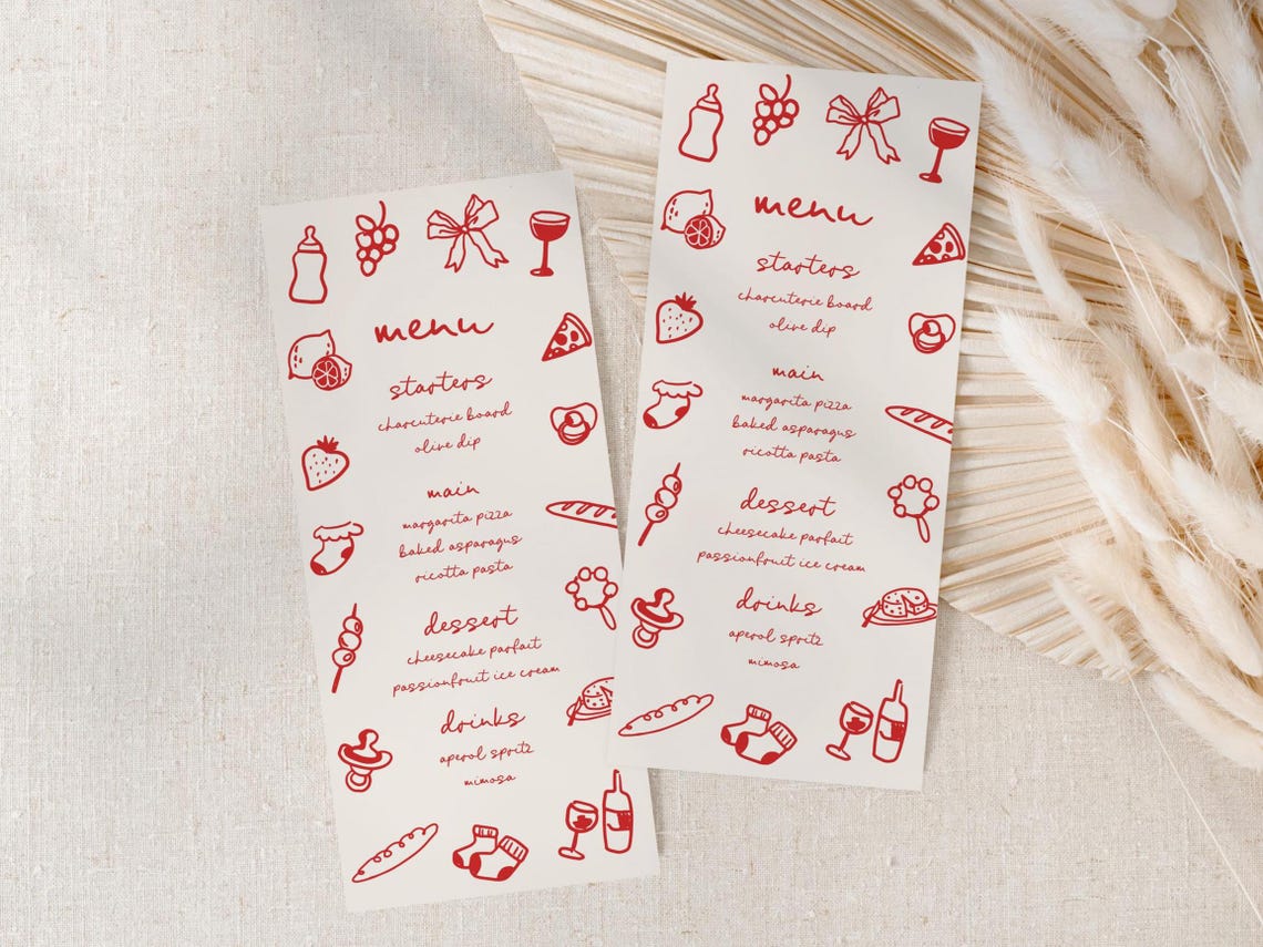 Ciao Bambino Italian Baby Shower Menu, Ciao Bambina Red Italy Baby ...