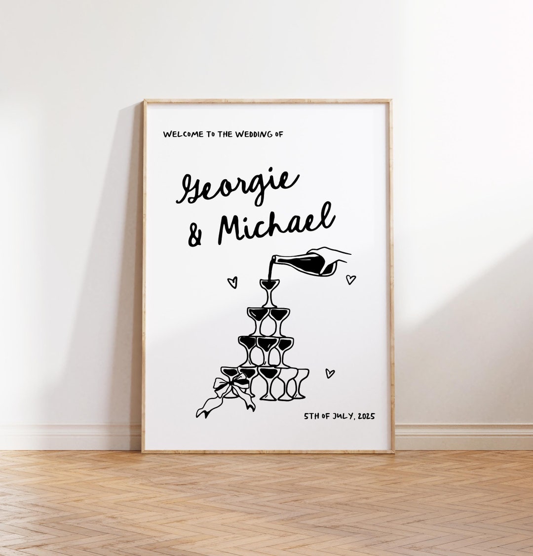 Hand Drawn Welcome Sign Handwritten Champagne Tower Whimsical Welcome ...
