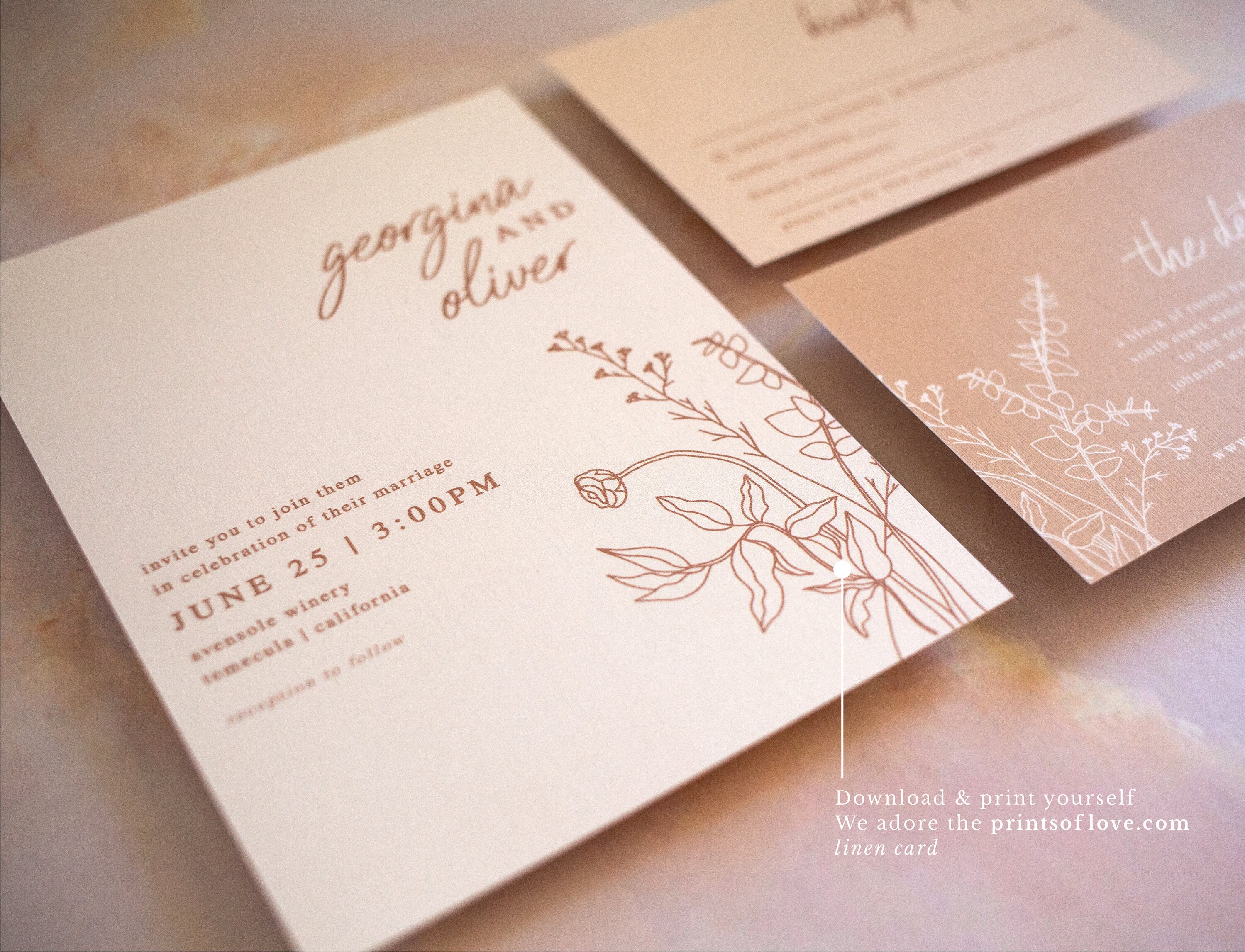 Beige Wedding Invitation Suite Template Floral Minimalist - Etsy