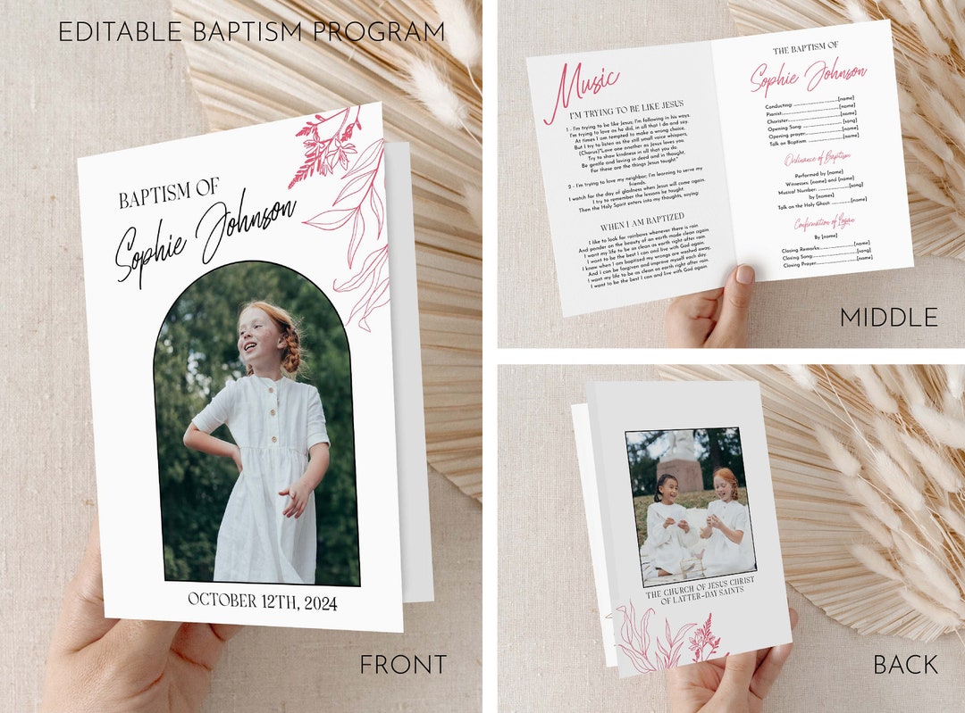 LDS Baptism Program Printable Neutral Baptism Program Editable LDS ...