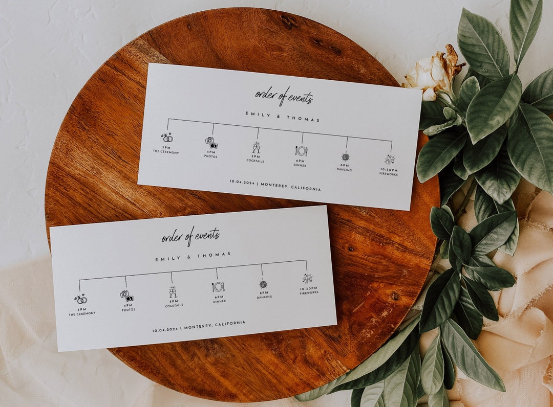 Minimalist Wedding Timeline Card Template Wedding Timeline Card DIY ...